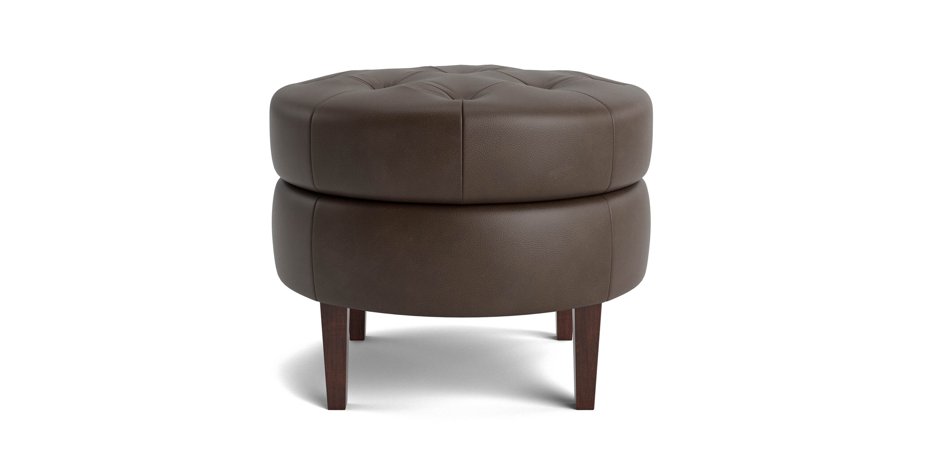 Delway Round Leather Ottoman | Bassett Furniture