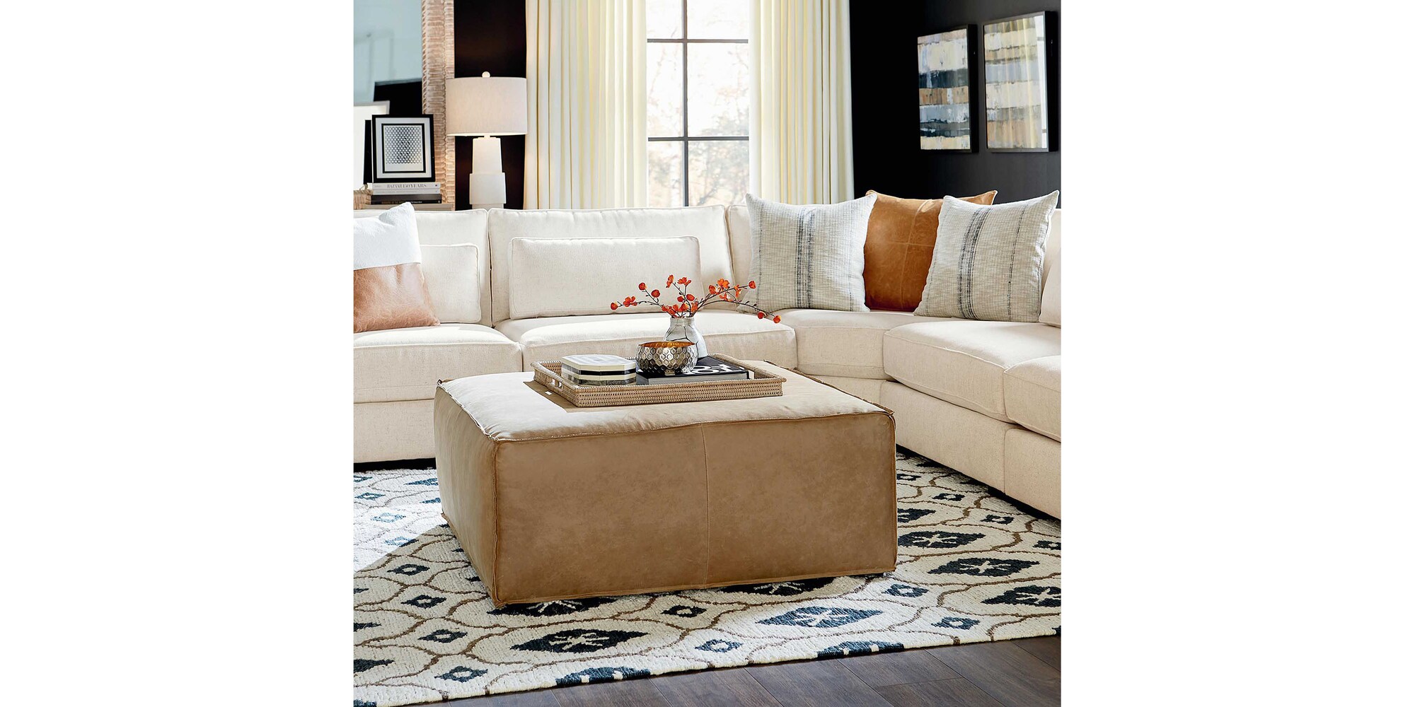 Rhonda Square Leather Ottoman | Bassett Furniture