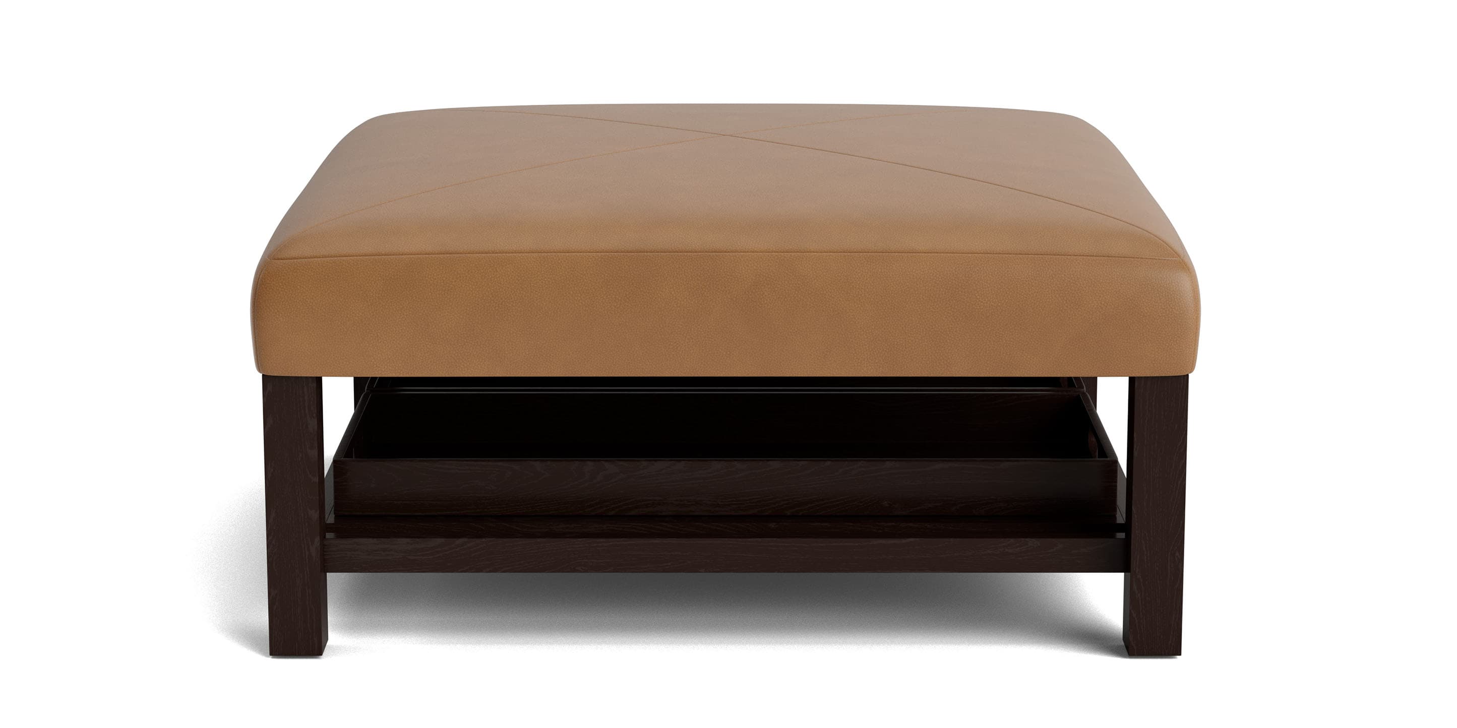 Leather and wood ottoman store