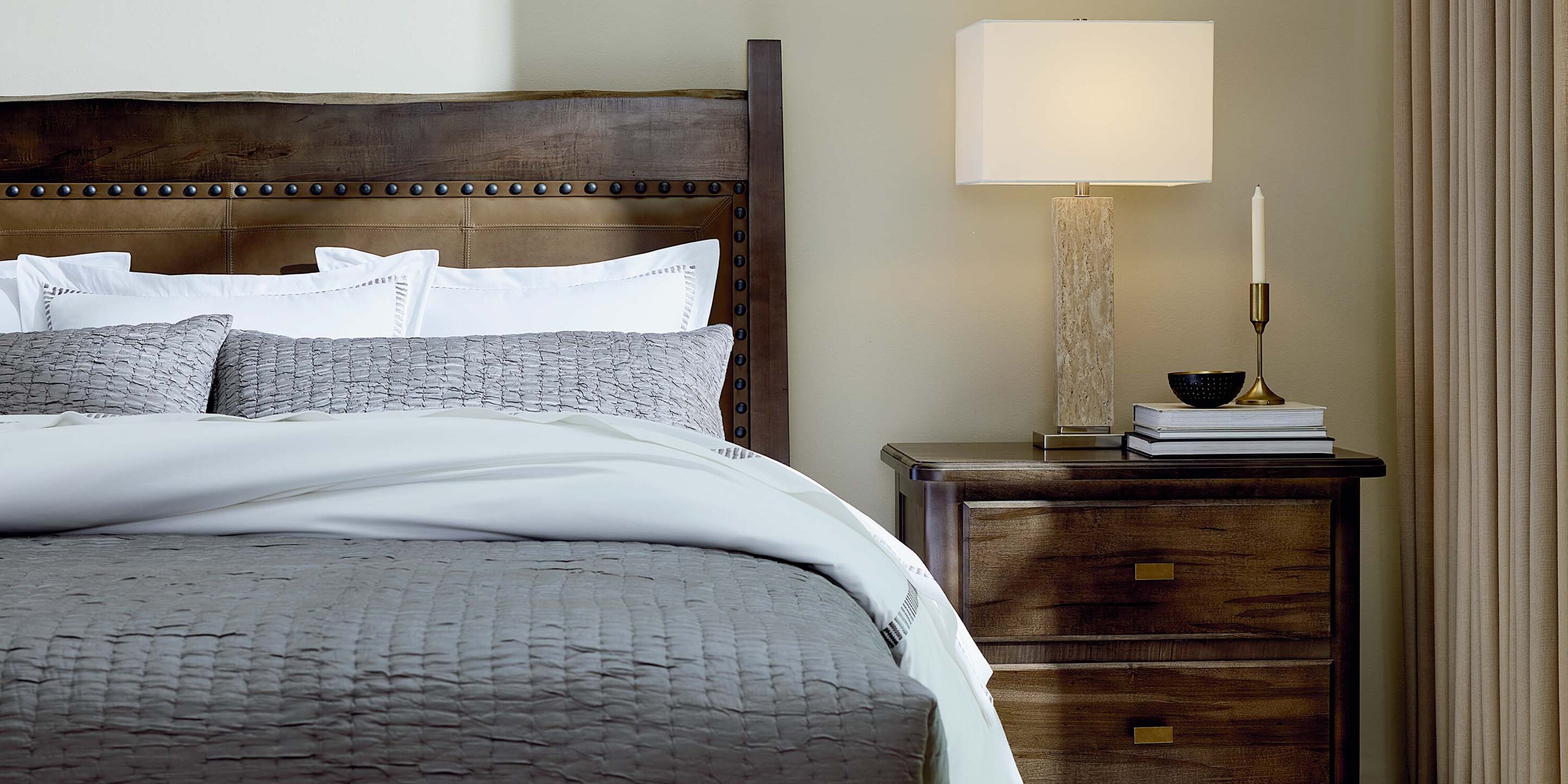 Heritage Live Edge Leather Upholstered Bed | Bassett Furniture