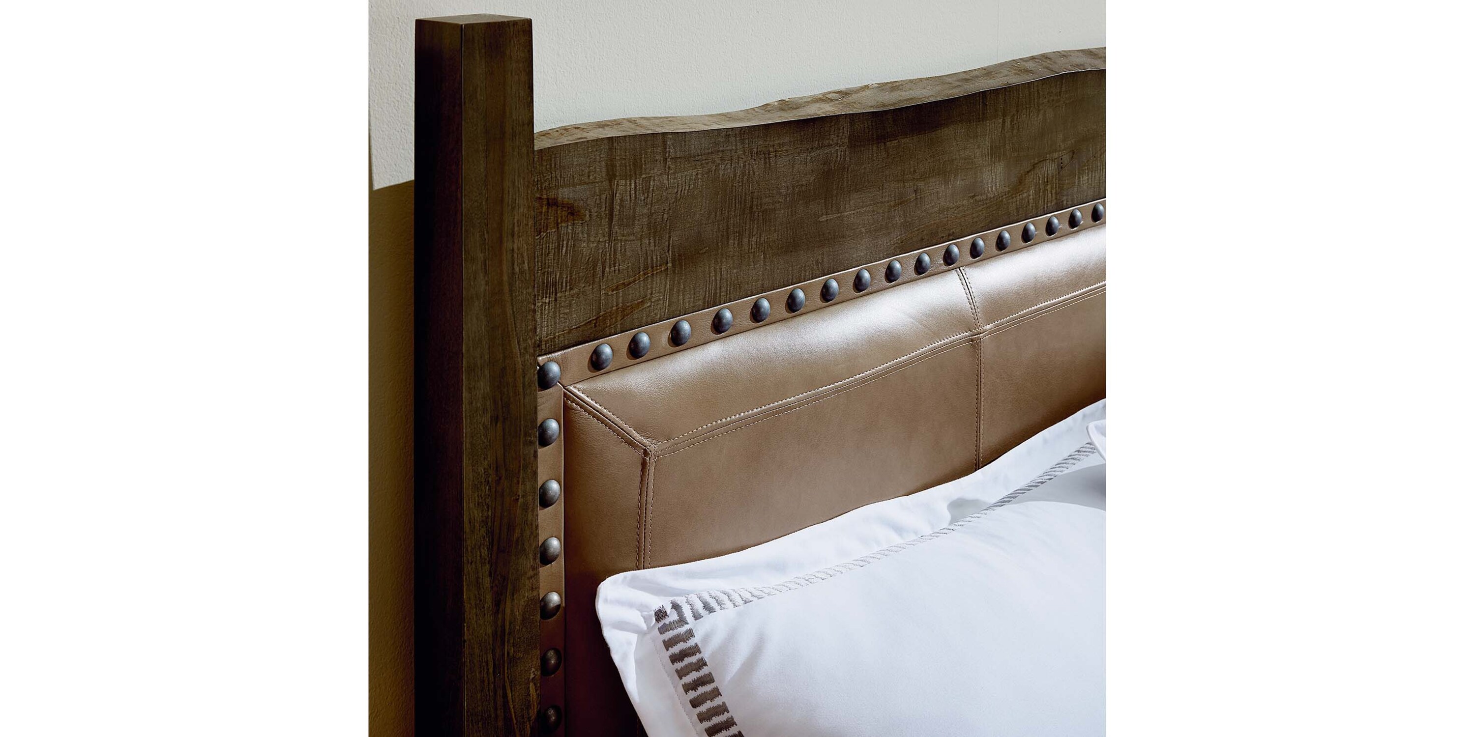 Heritage Live Edge Leather Upholstered Headboard | Bassett Furniture