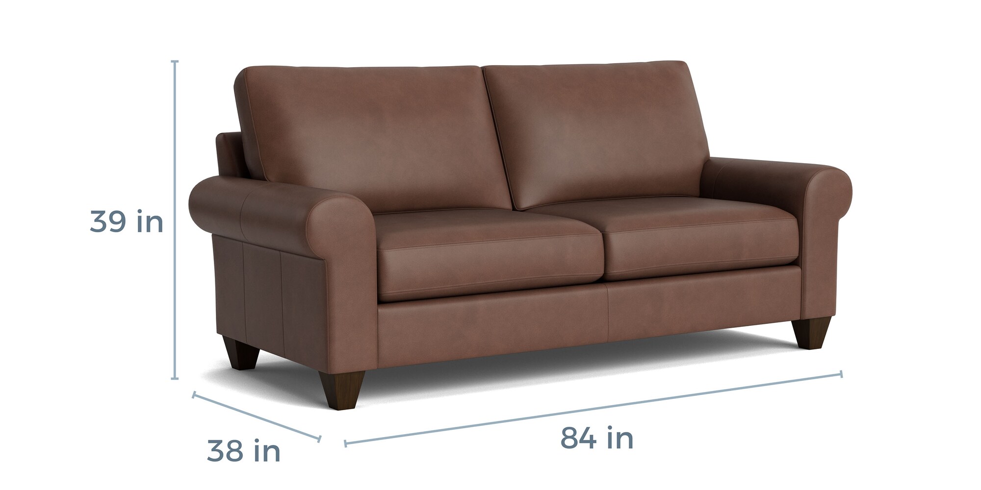 True Custom® Leather Large Roll Arm Studio Sofa | Bassett Furniture